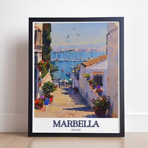Marbella Travel Poster - Marbella Old Town and Marina Art Print ...