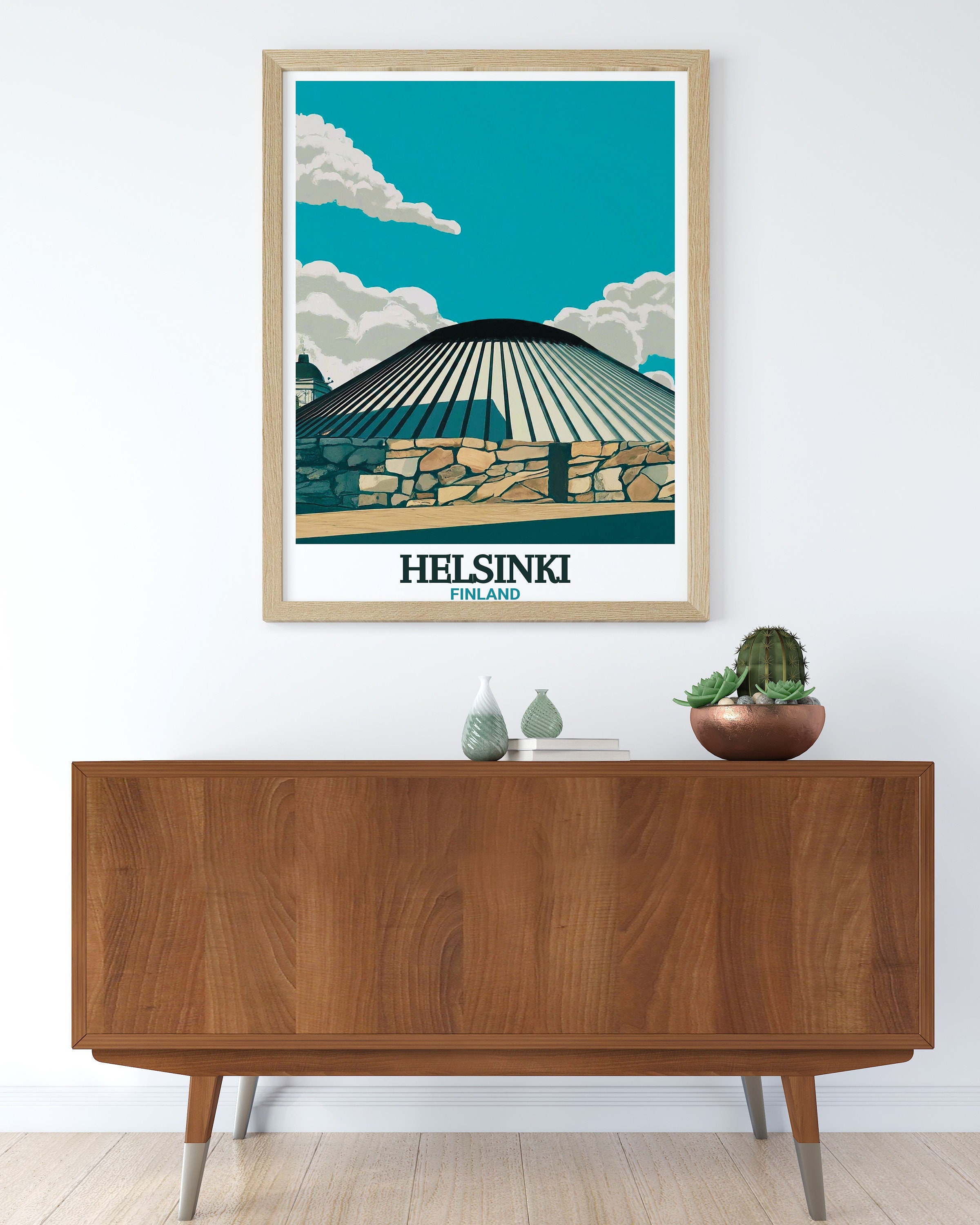 Helsinki Travel Poster - Temppeliaukio Church Art Prints - Rock Church ...
