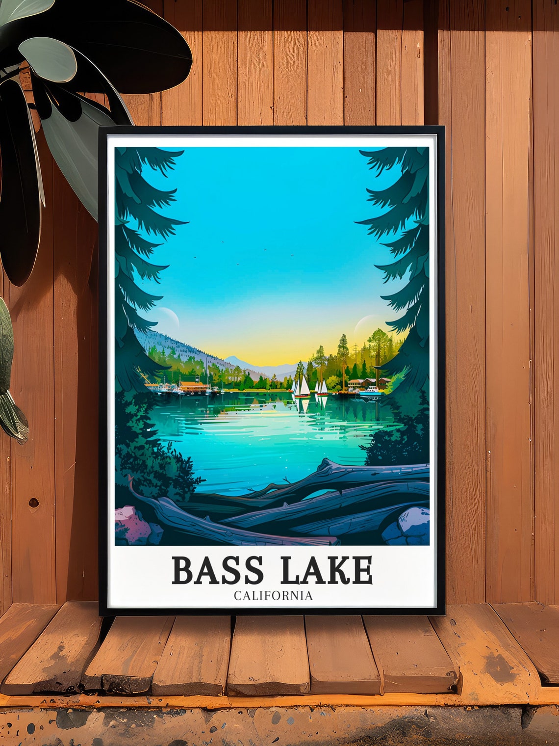 Bass Lake Travel Print the Pines Resort Sierra Nevada Mountains Poster ...