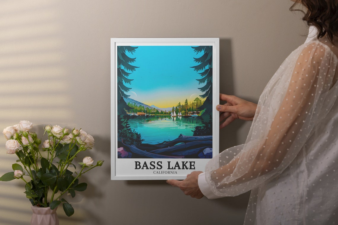 Bass Lake Travel Print the Pines Resort Sierra Nevada Mountains Poster ...