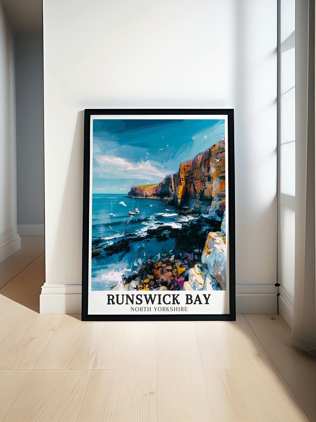 Runswick Bay Travel Poster - Cleveland Way Staithes Walk Prints ...