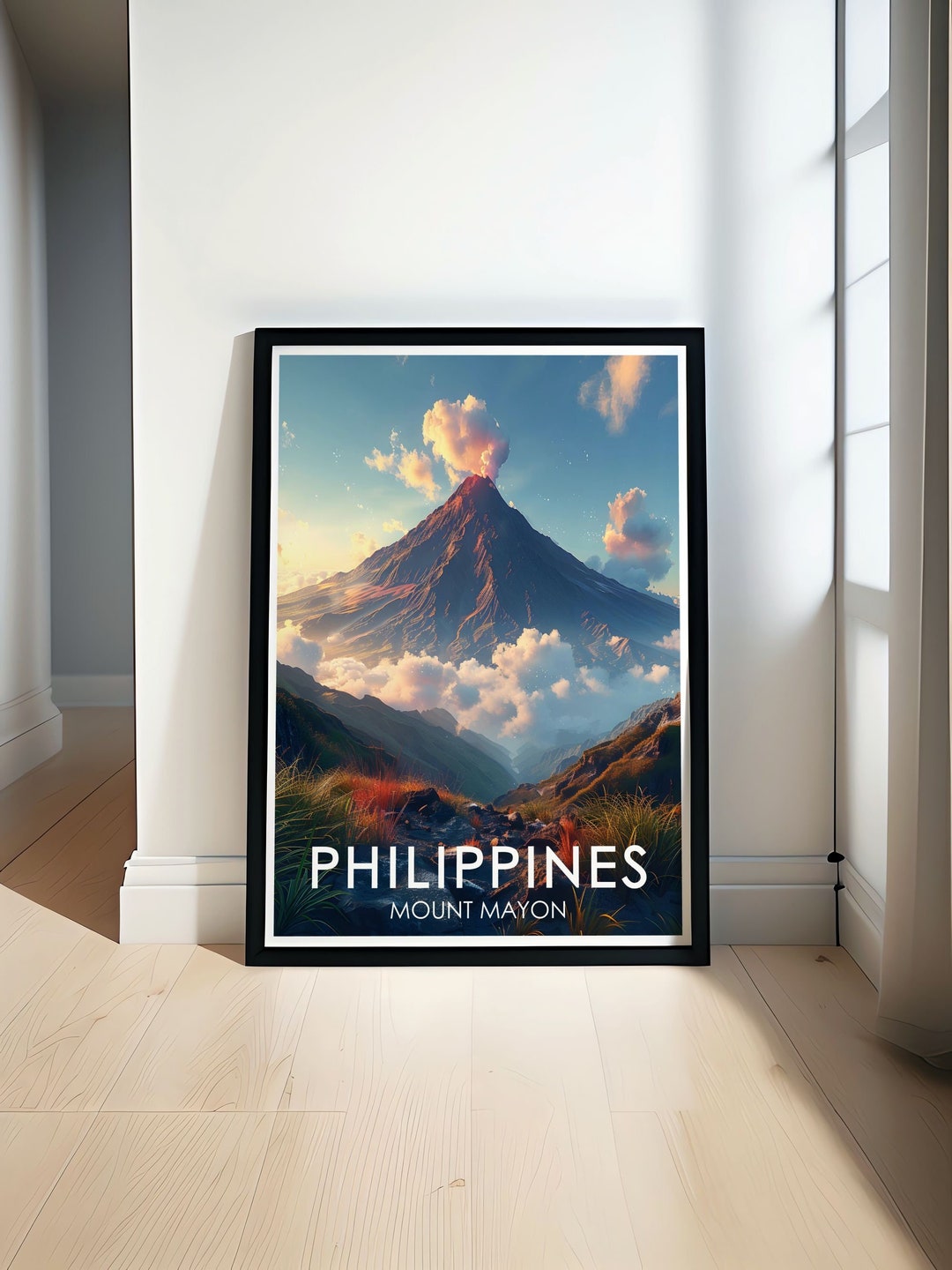 Philippines Travel Poster - Mt. Mayon Art - Mt. Mayon Art for Gifts ...