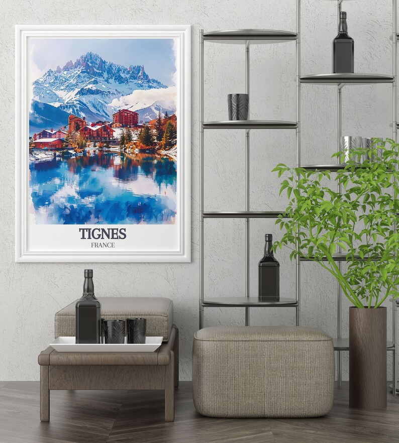 Tignes Travel Art Tignes Ski Print Lac De Tignes, Le Lac Village Poster ...