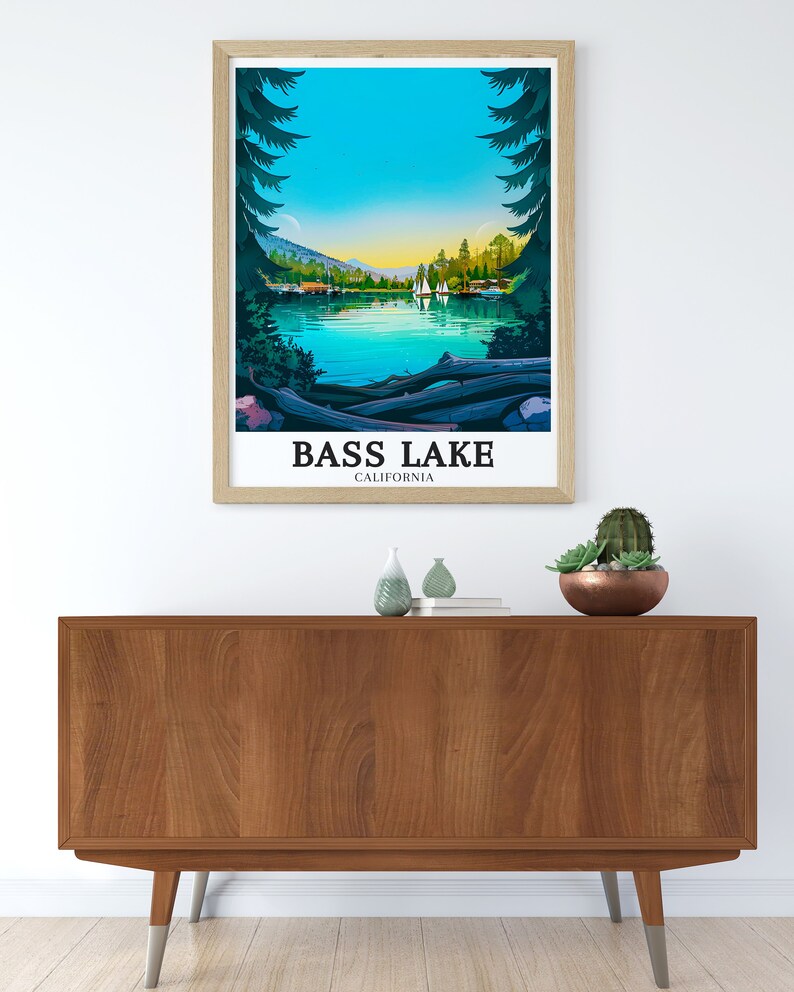 Bass Lake Travel Print the Pines Resort Sierra Nevada Mountains Poster ...