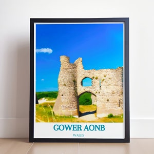 Gower AONB Travel Poster - Iconic Castle and Beach Prints of the Gower ...