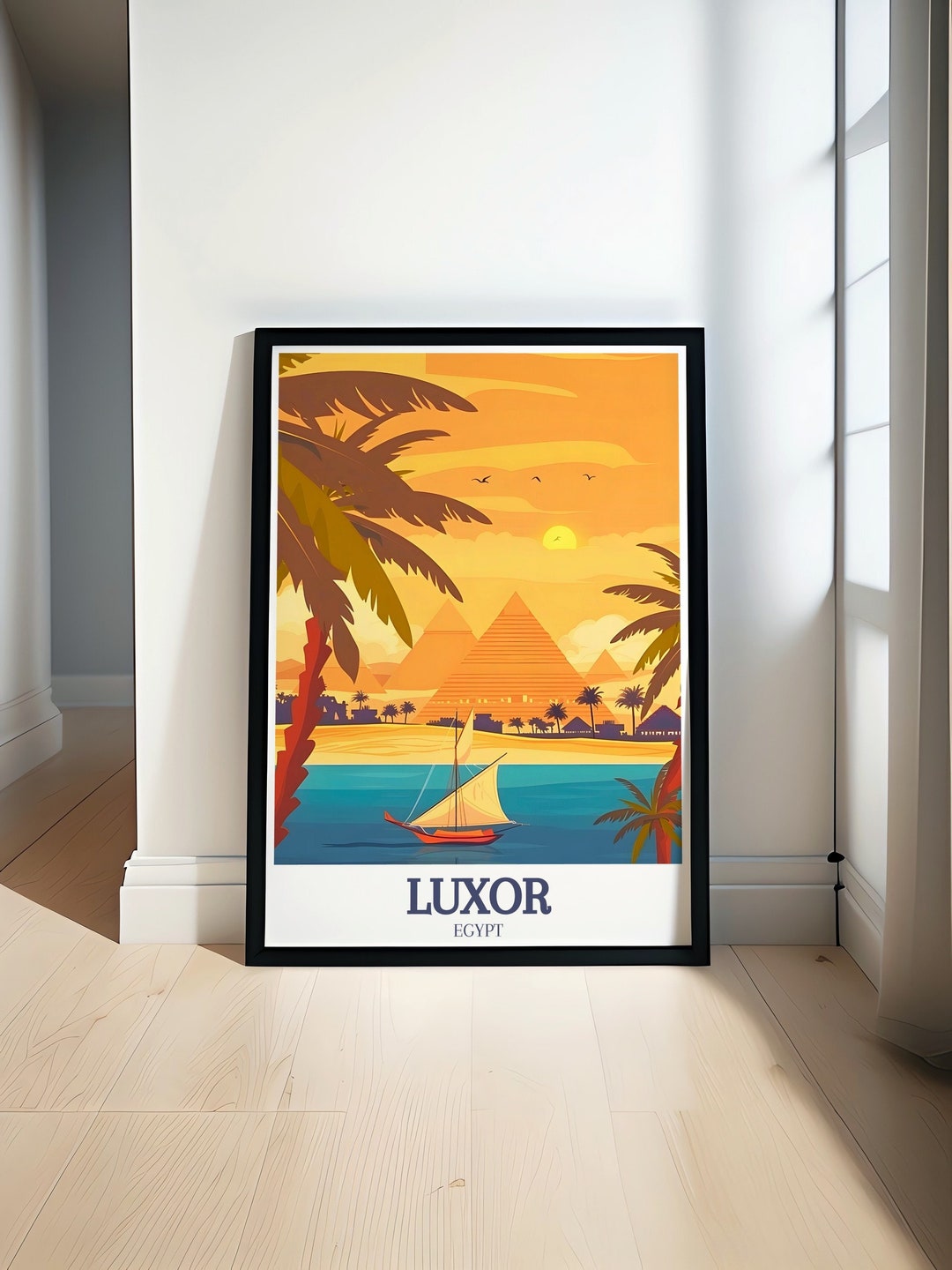 Luxor Travel Poster - Pyramids of Giza and Nile River Wall Art - Luxor ...