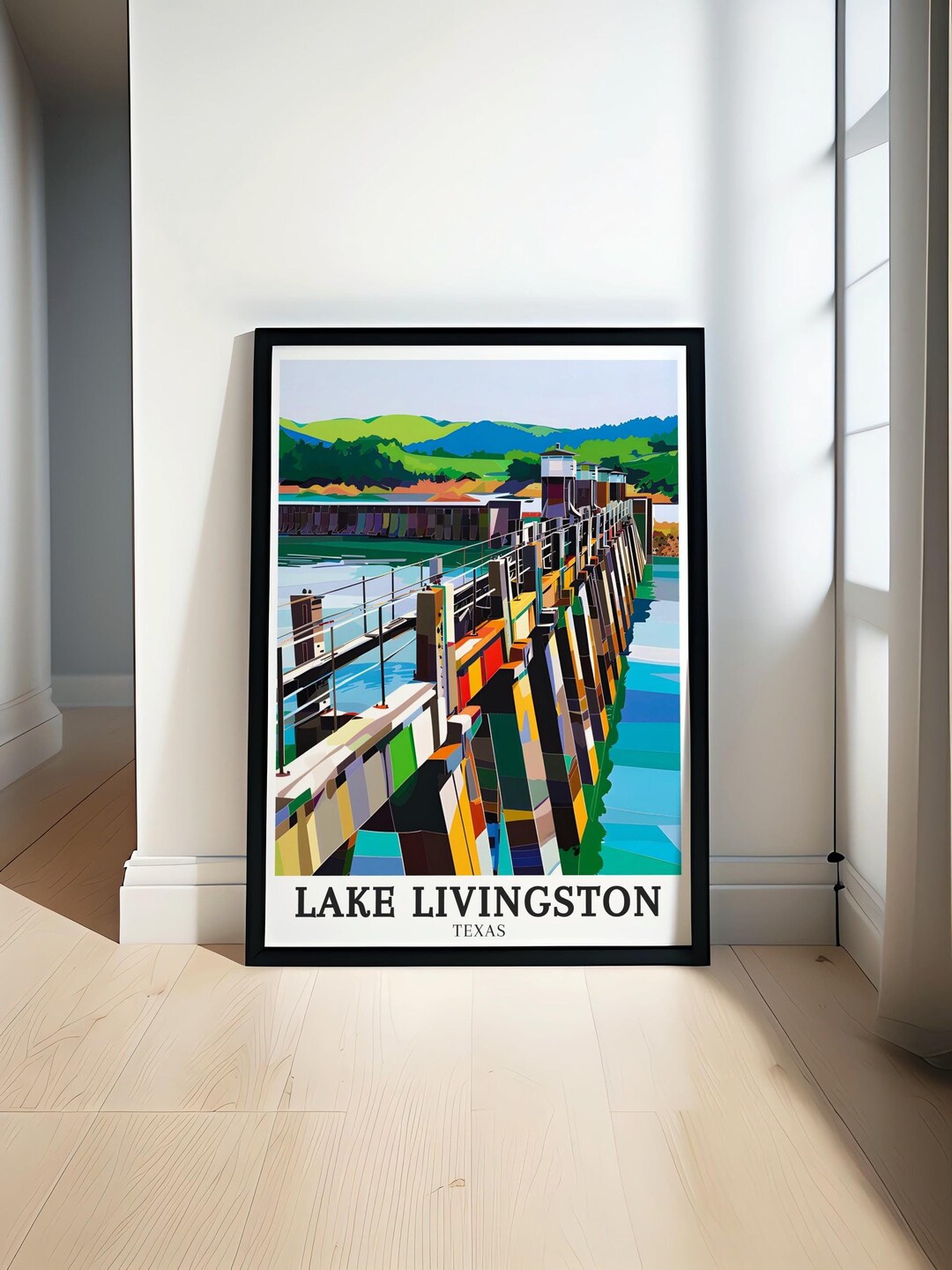 Lake Livingston Travel Poster - Livingston Dam Print - Livingston State ...