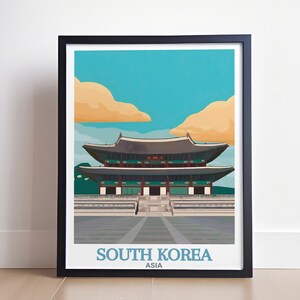 South Korea Travel Poster - Gyeongbokgung Palace and Asia Decor ...