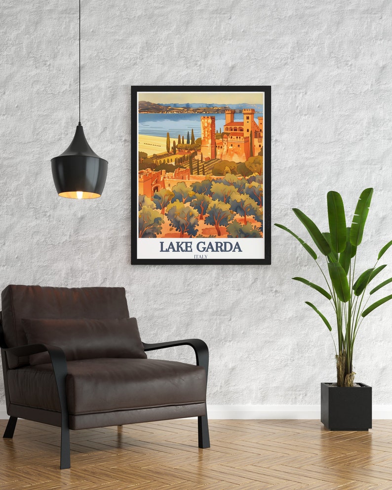 Lake Garda Travel Poster Scaliger Castle and Grottoes of Catullus Decor ...