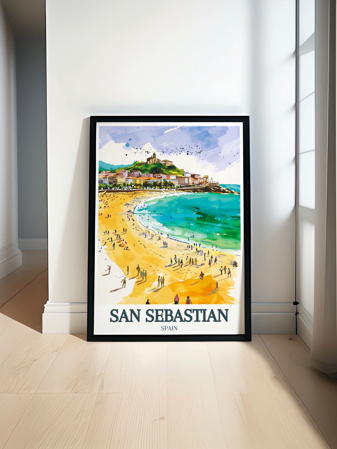 San Sebastian Poster - Framed La Concha Beach Print - Monte Igueldo ...