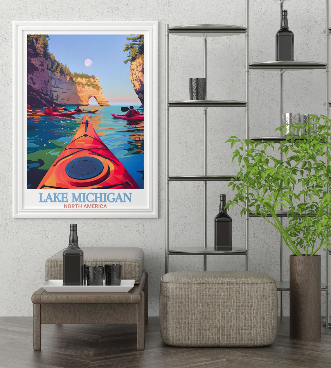 Lake Michigan Travel Poster pictured Rocks National Lakeshore Art ...