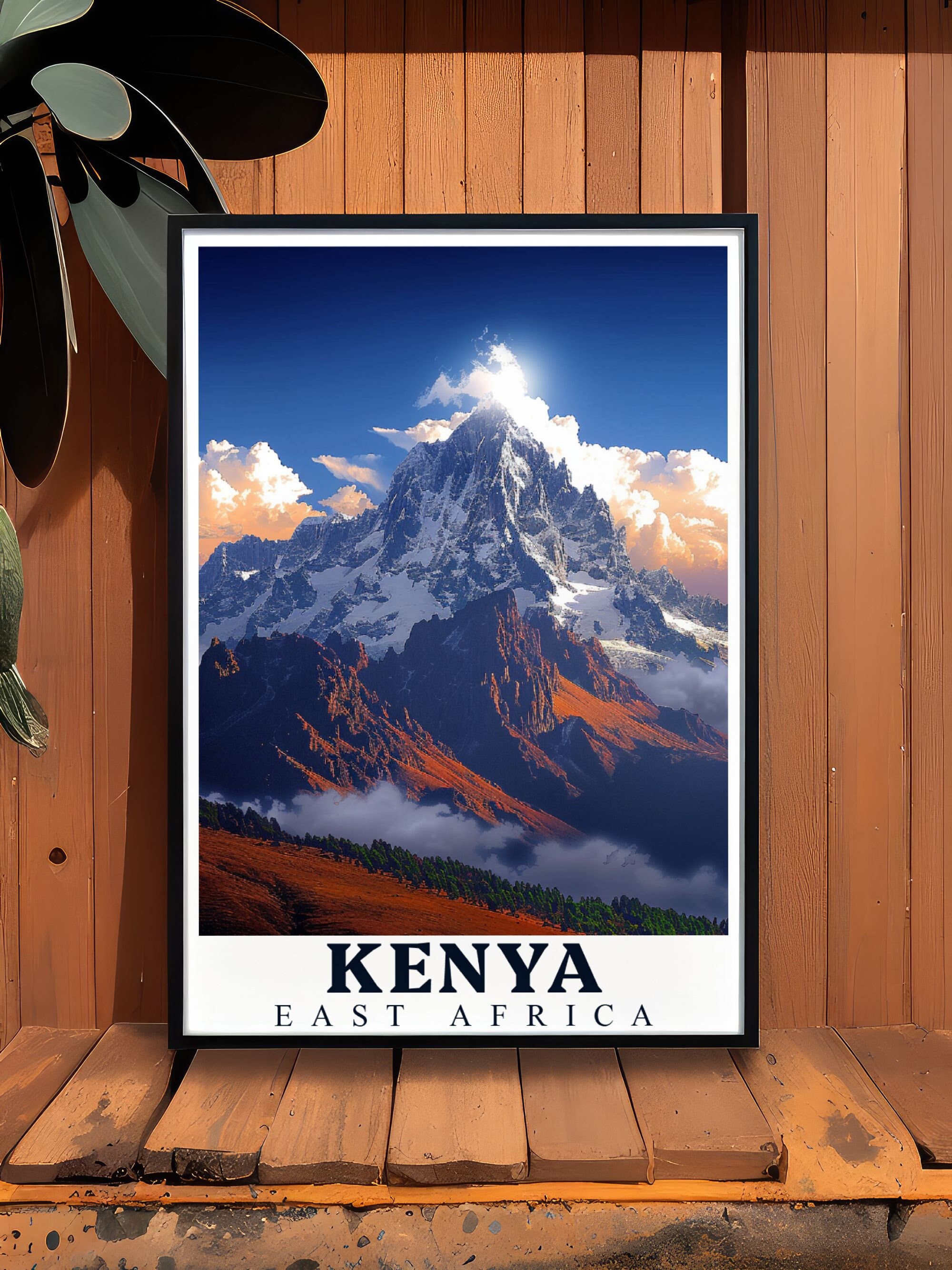 Kenya Travel Poster Mount Kenya Poster Kenya Travel Print Mount Kenya ...