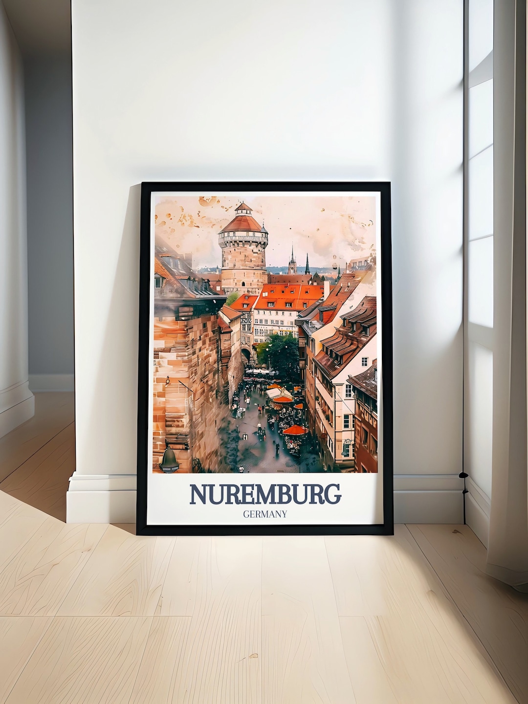 Nuremberg Travel Poster - Nuremberg Castle and Hauptmarkt Art ...