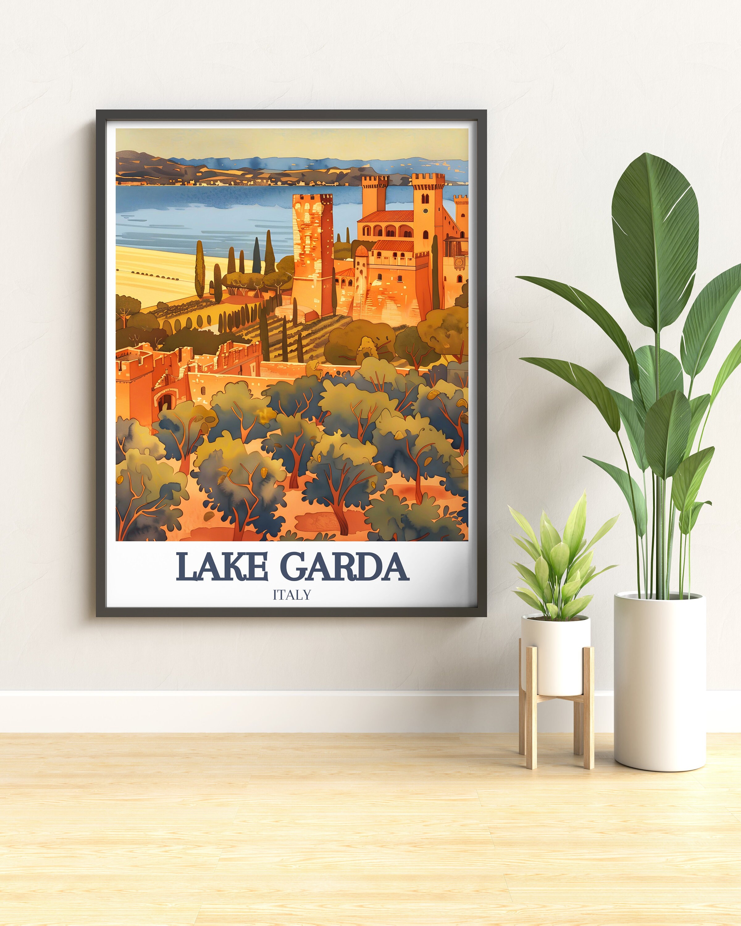 Lake Garda Travel Poster Scaliger Castle and Grottoes of Catullus Decor ...