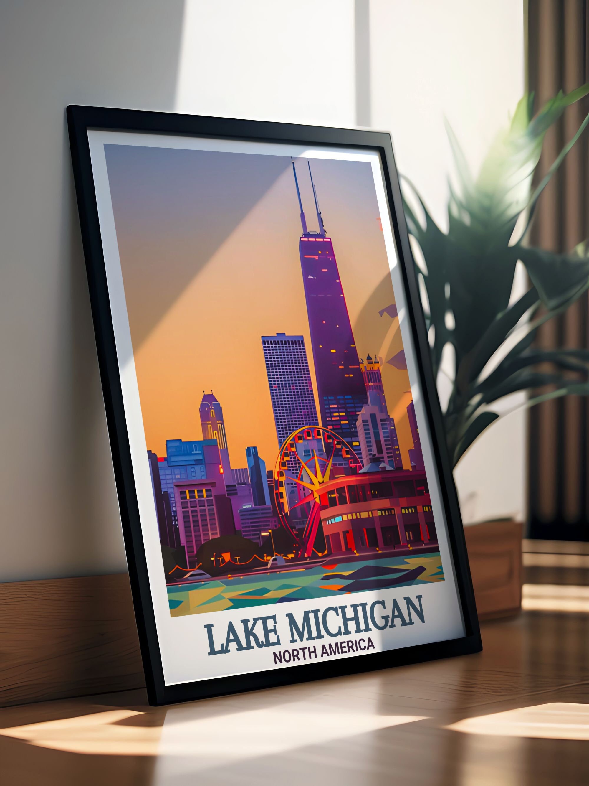 Lake Michigan Art Navy Pier Poster for Unique Gifts Navy Pier Decor for ...