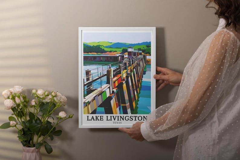 Lake Livingston Travel Poster - Livingston Dam Print - Livingston State ...