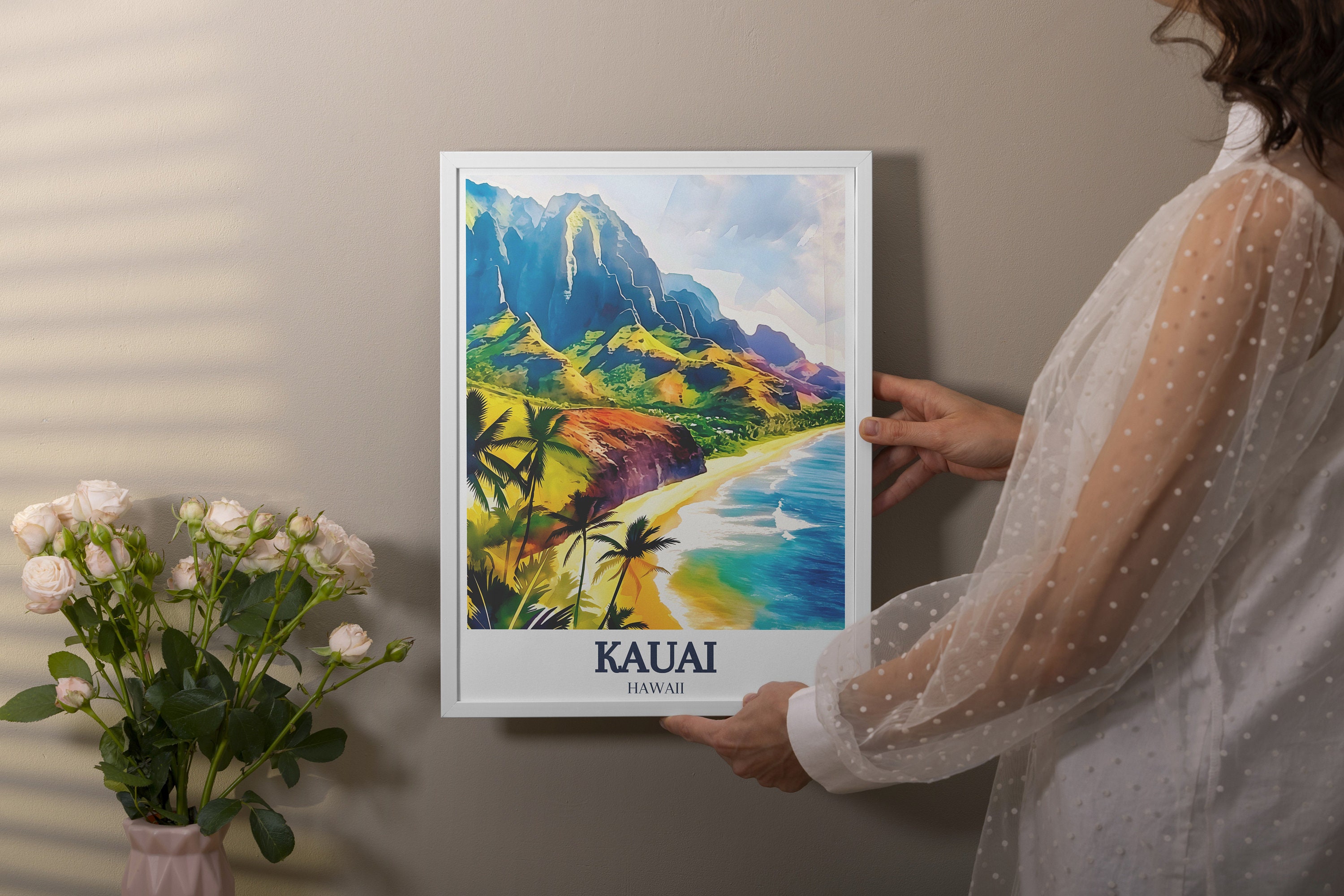 Kauai Poster Na Pali Coast and Poipu Beach Vintage Hawaii Print Na Pali ...