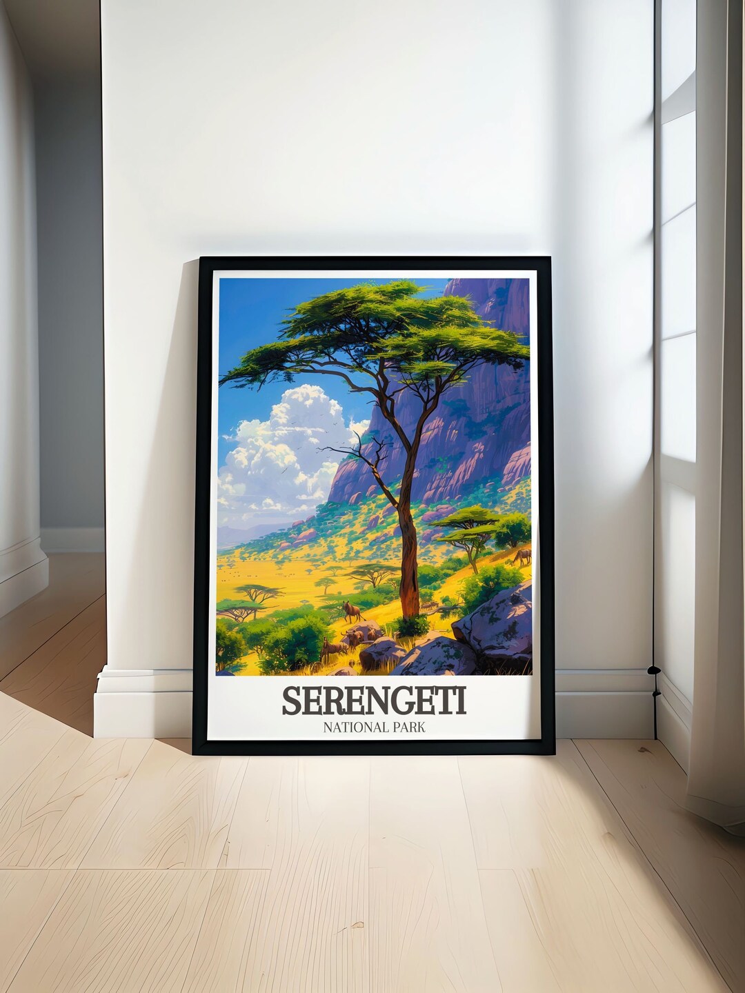 Serengeti Africa Safari Art - Acacia Tree and Wildlife Savanna Art ...