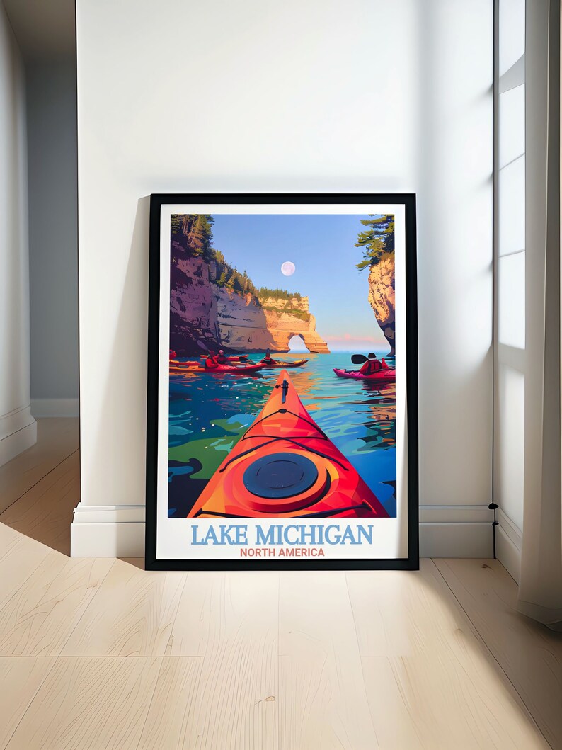 Lake Michigan Travel Poster pictured Rocks National Lakeshore Art ...