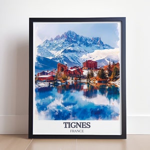 Tignes Travel Art Tignes Ski Print Lac De Tignes, Le Lac Village Poster ...