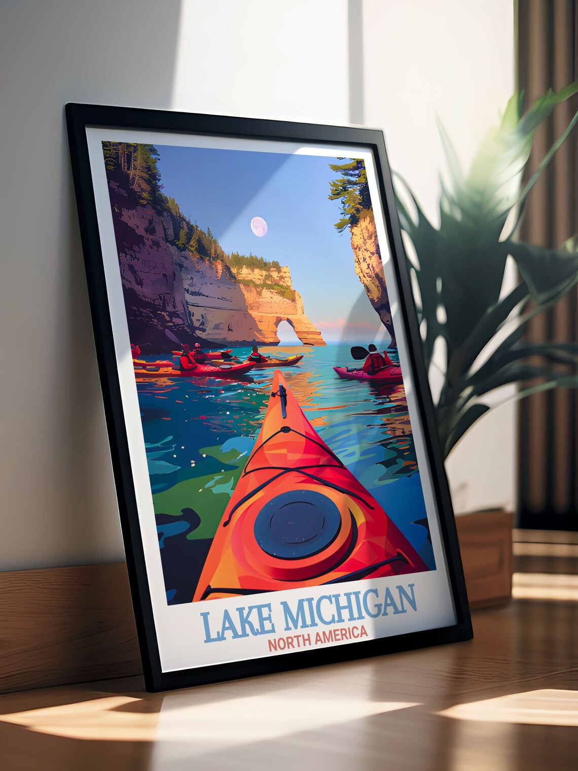 Lake Michigan Travel Poster pictured Rocks National Lakeshore Art ...