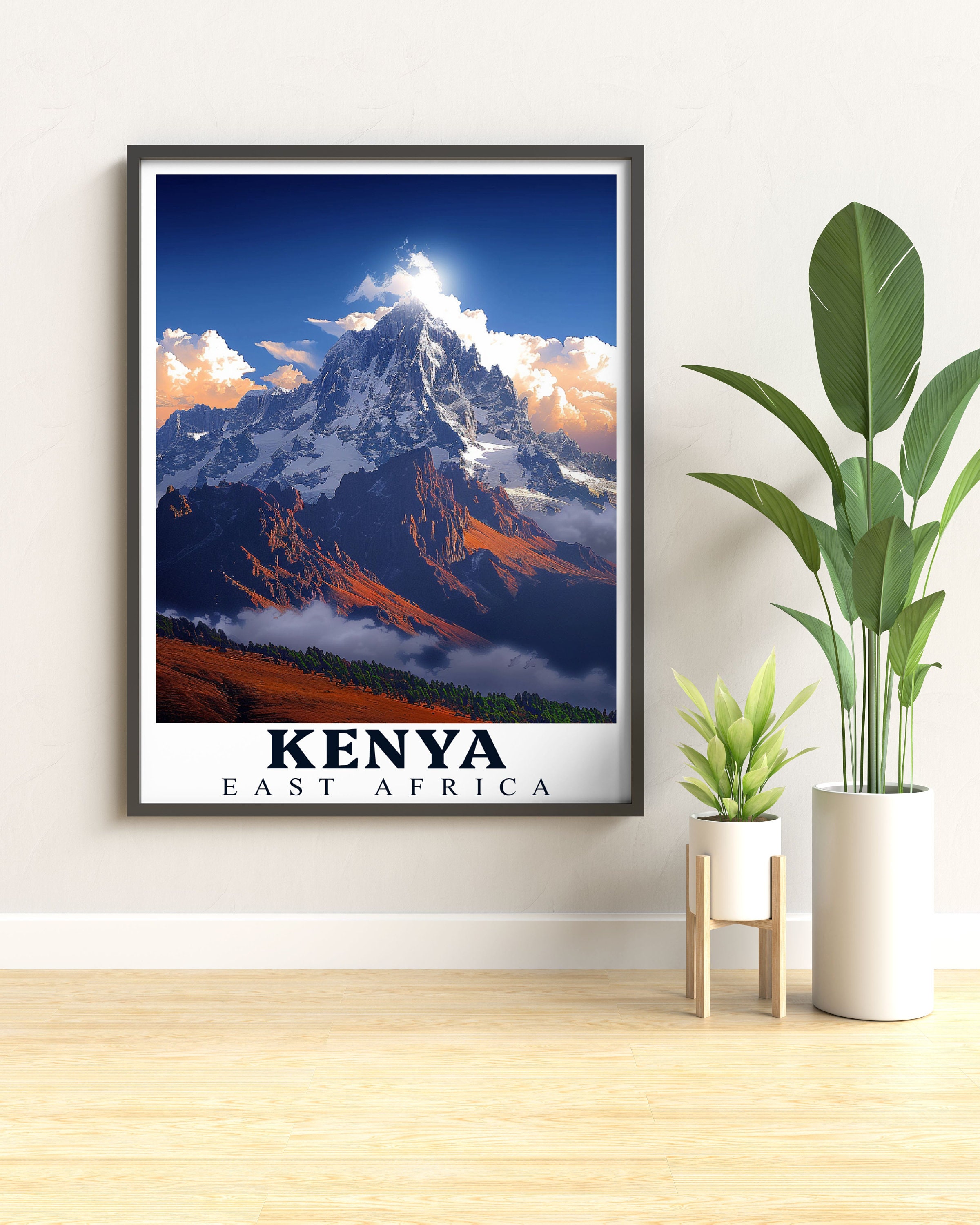 Kenya Travel Poster Mount Kenya Poster Kenya Travel Print Mount Kenya ...