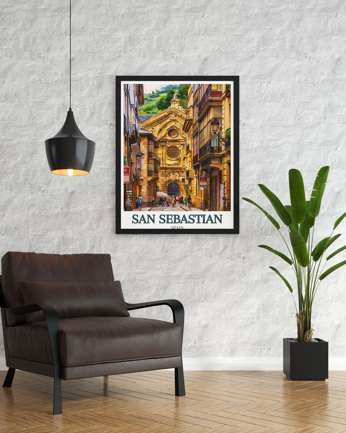 San Sebastian Travel Print - Old Town Santa Maria Church Art - San ...