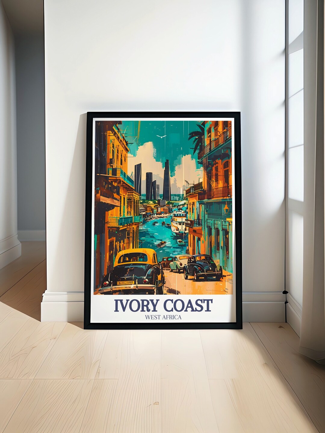 Ivory Coast Travel Poster - Abidjan Plateau District Skyline and Travel ...