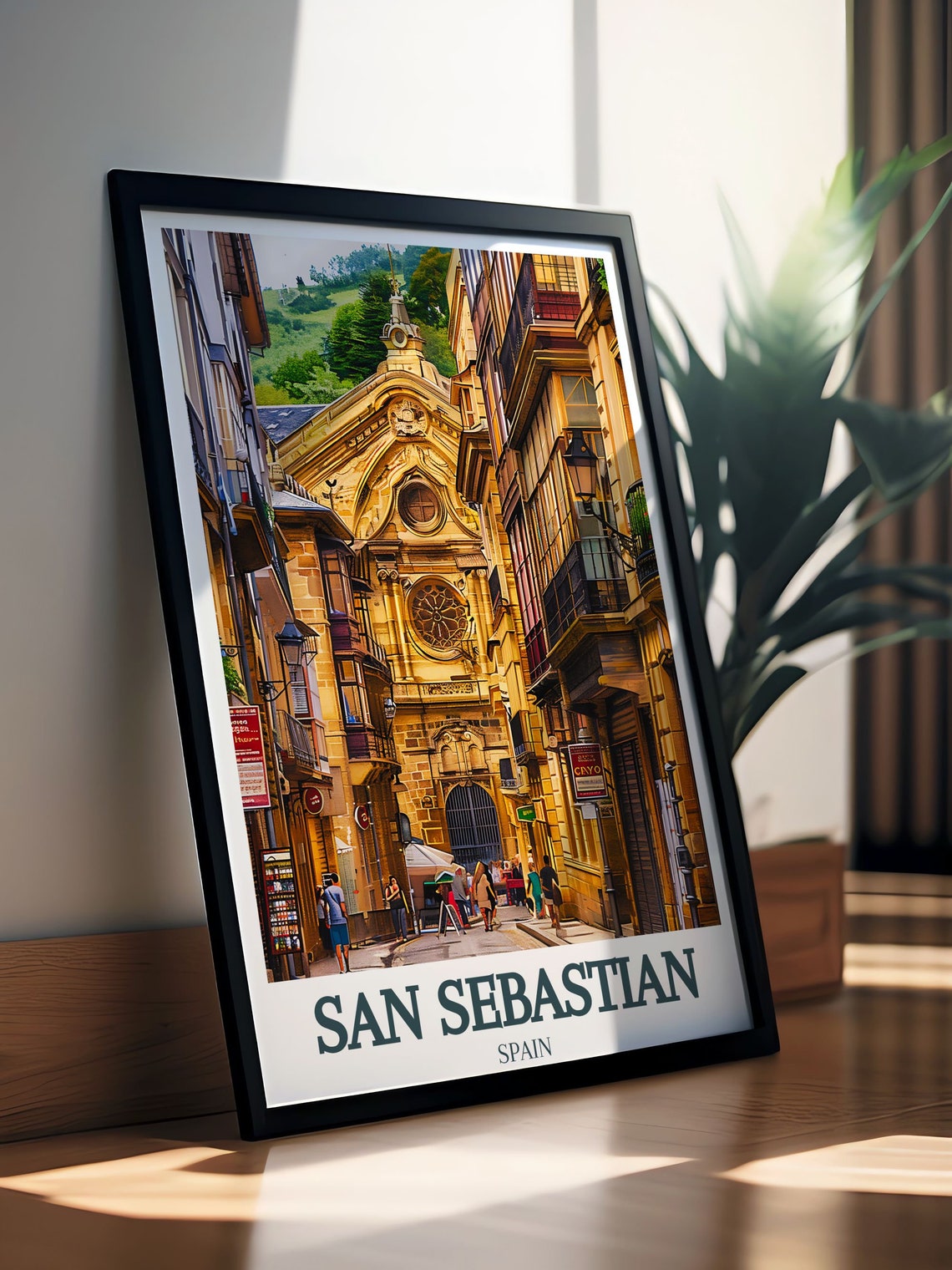 San Sebastian Travel Print - Old Town Santa Maria Church Art - San ...