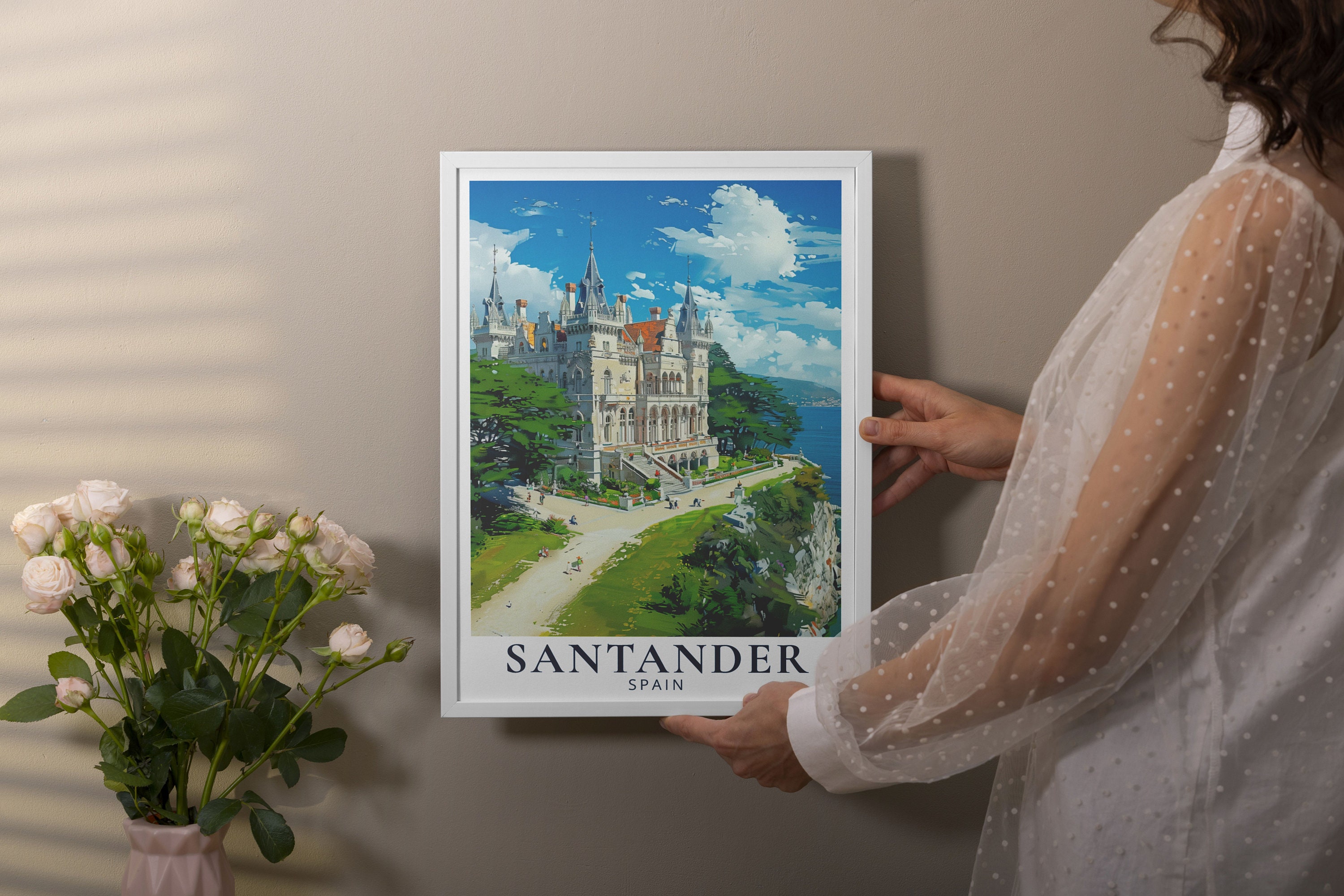 Santander Travel Poster - Palacio De La Magdalena Posters and Prints ...