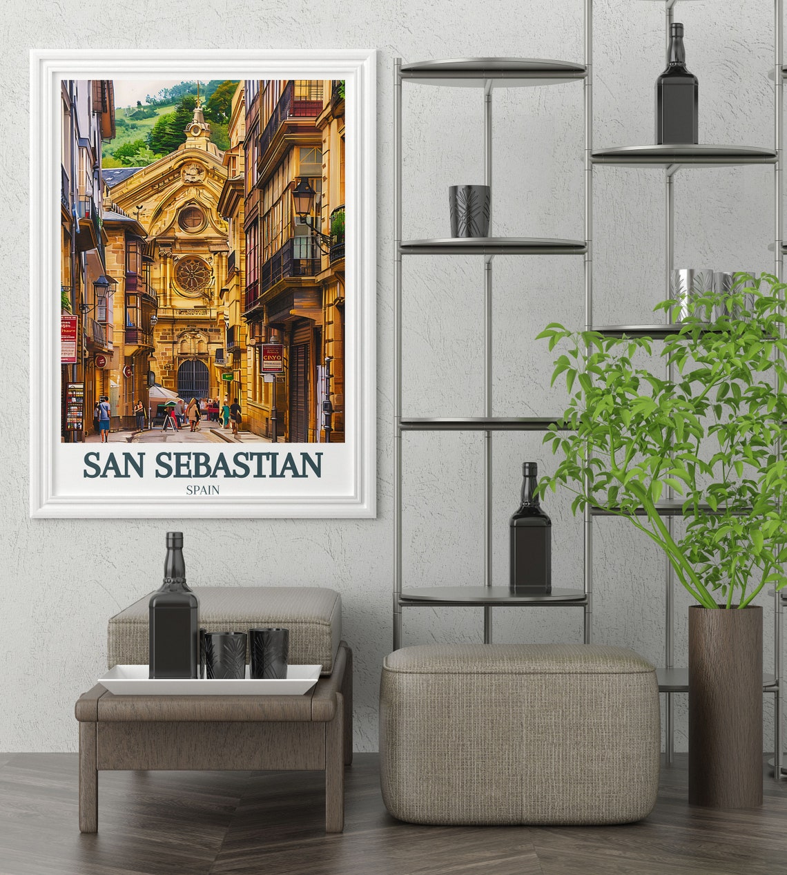 San Sebastian Travel Print - Old Town Santa Maria Church Art - San ...