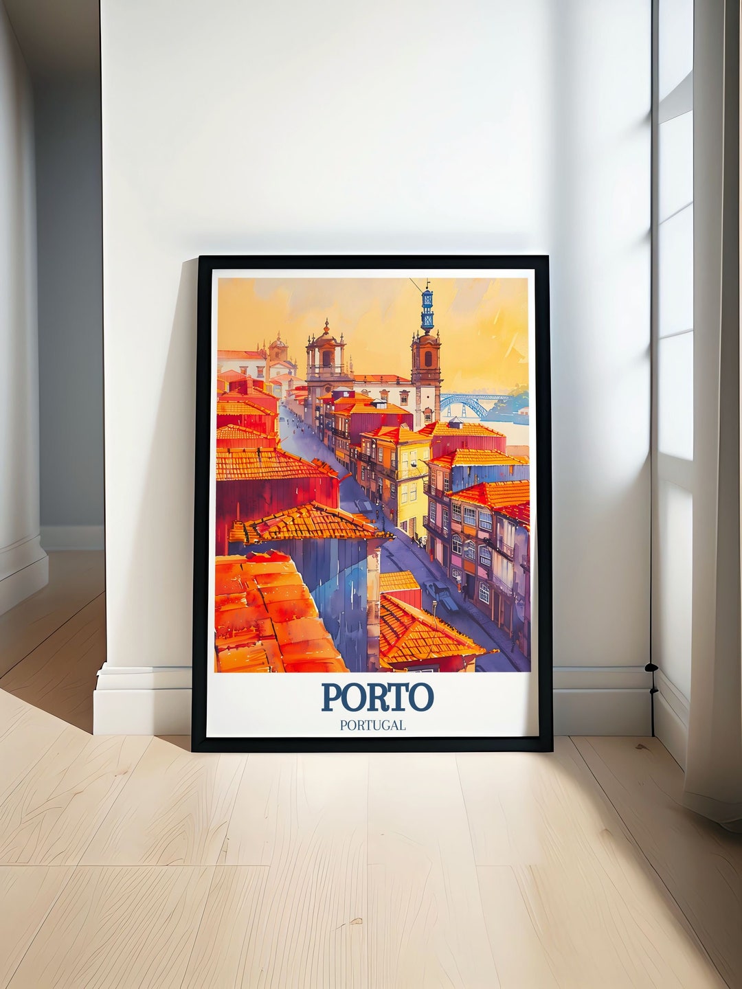 Porto Artwork - Ribeira District and Dom Luís I Bridge Art Print ...