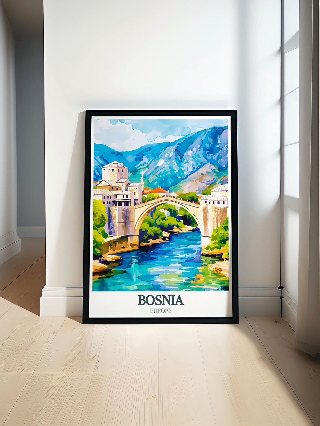 Bosnia Travel Poster - Mostar Stari Most Bridge Poster Print - Mostar ...