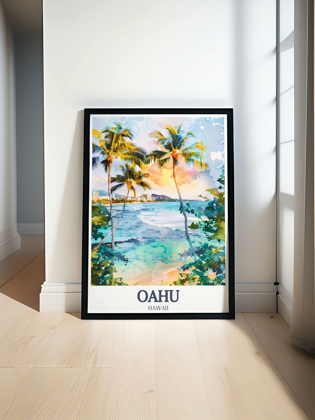 Oahu Poster - Waikiki Poster - Framed Diamond Head Print - Waikiki ...