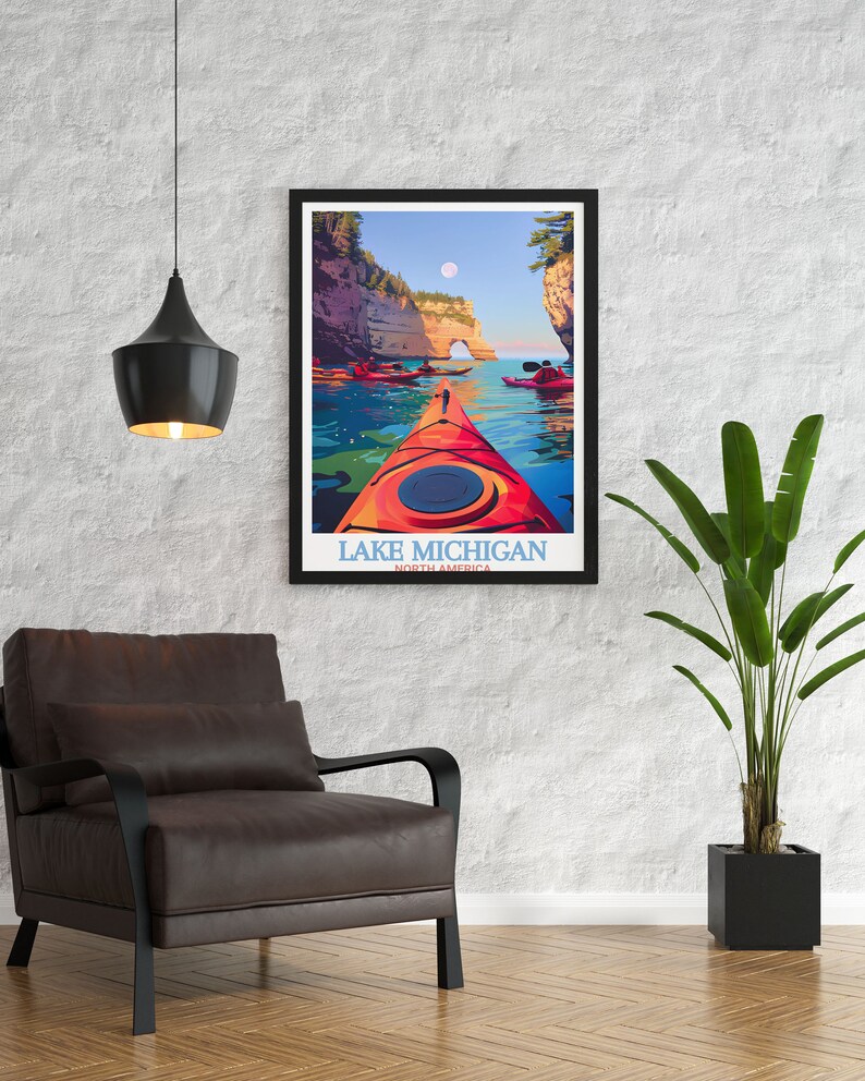 Lake Michigan Travel Poster pictured Rocks National Lakeshore Art ...
