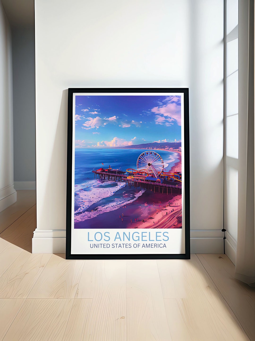 Los Angeles Travel Map Poster - Santa Monica Pier Art Print -capture ...