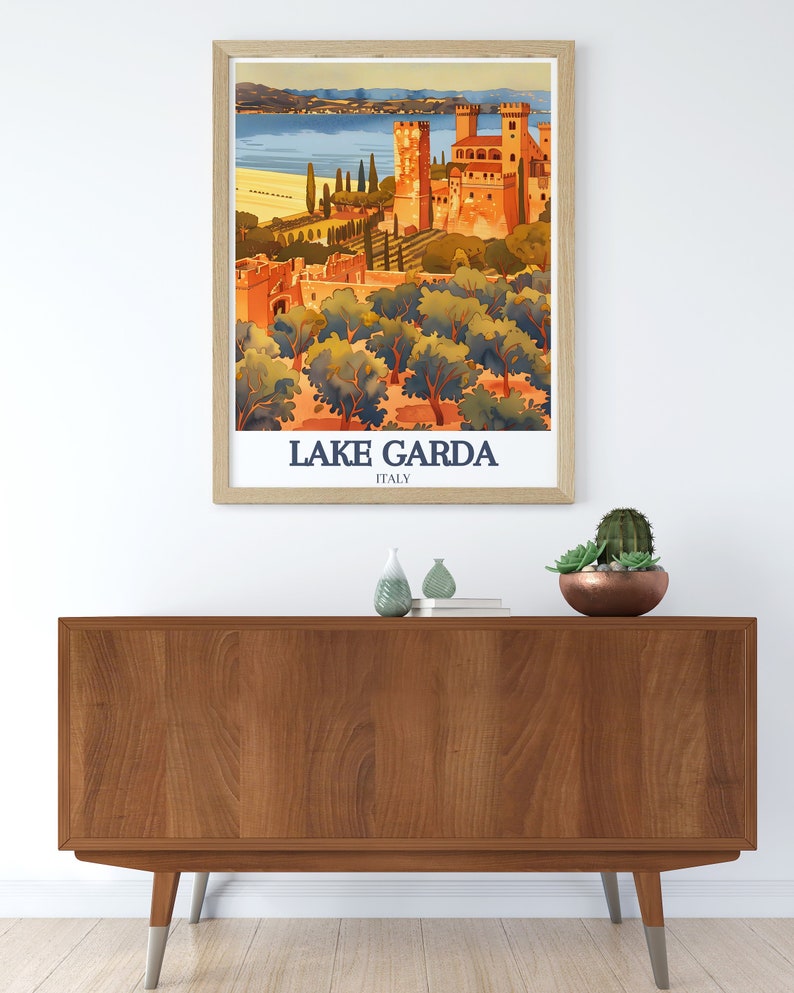 Lake Garda Travel Poster Scaliger Castle and Grottoes of Catullus Decor ...