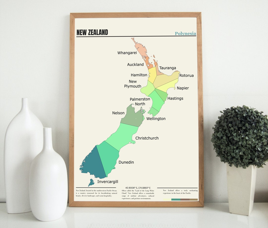 New Zealand Map Print, NZ Auckland Map Wall Art Poster, New Zealand Map ...