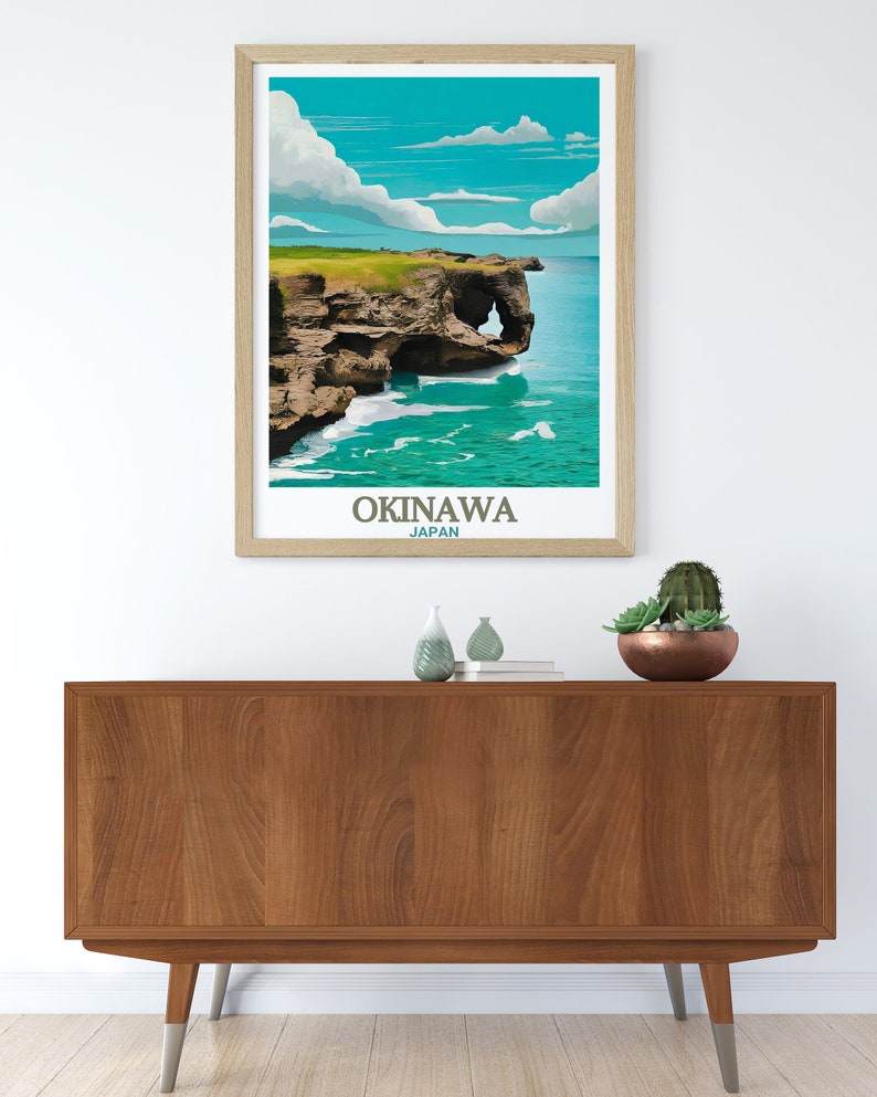 Okinawa Island Travel Poster Cape Manzamo Prints and Okinawa Home Decor ...