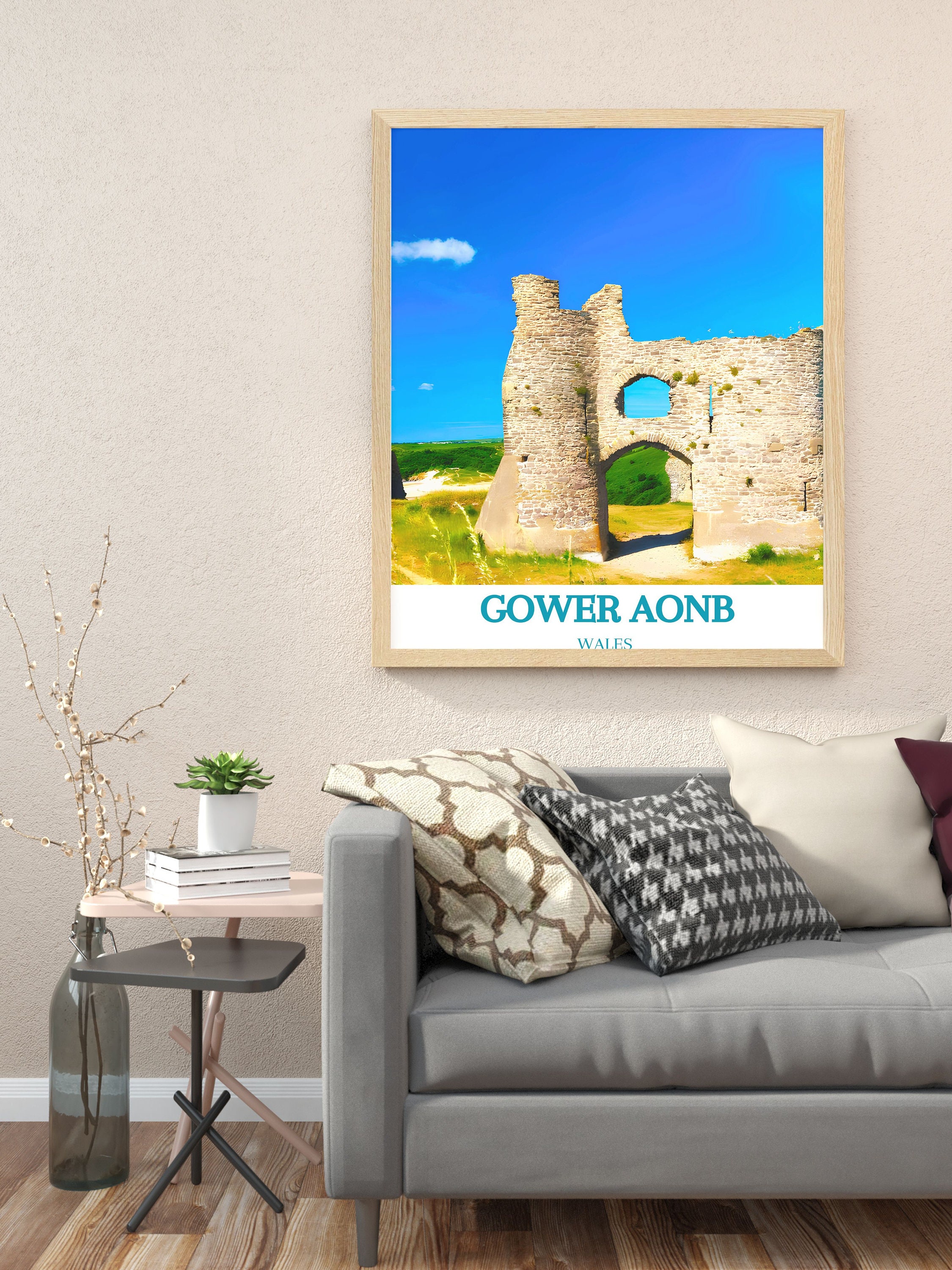 Gower AONB Travel Poster Iconic Castle and Beach Prints of the Gower ...