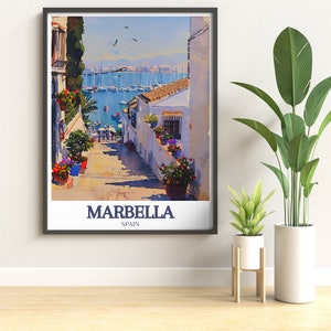 Marbella Travel Poster - Marbella Old Town and Marina Art Print ...