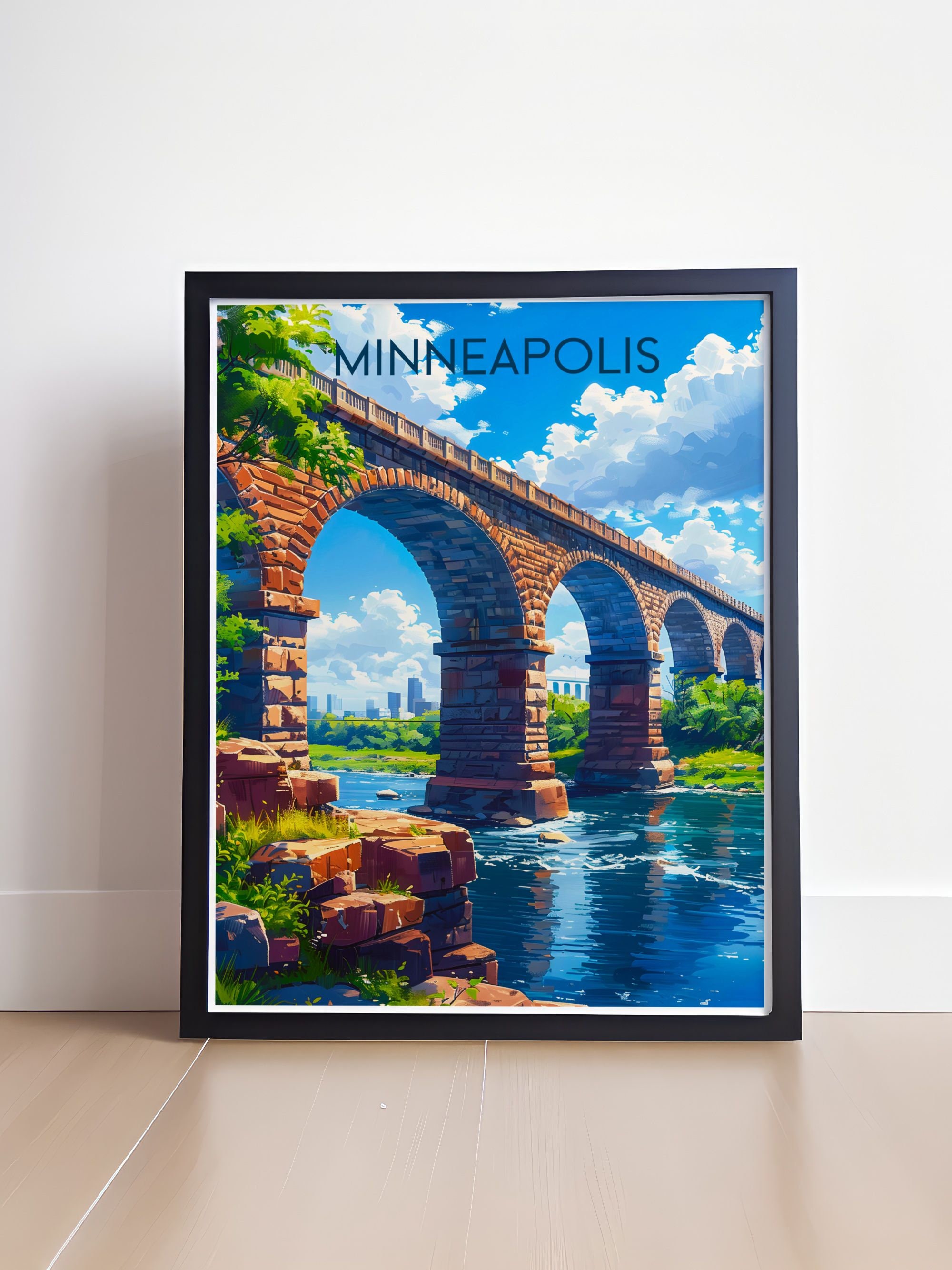 Stone Arch Bridge Travel Prints - Minneapolis Skyline Travel Canvas Art ...