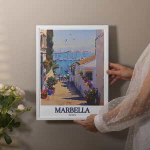 Marbella Travel Poster - Marbella Old Town and Marina Art Print ...