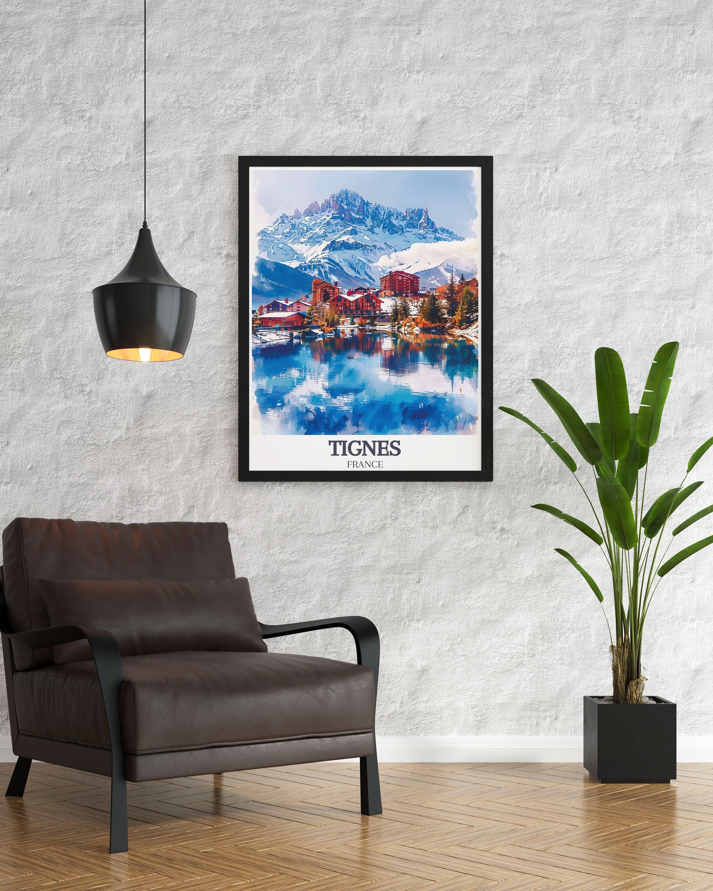 Tignes Travel Art Tignes Ski Print Lac De Tignes, Le Lac Village Poster ...