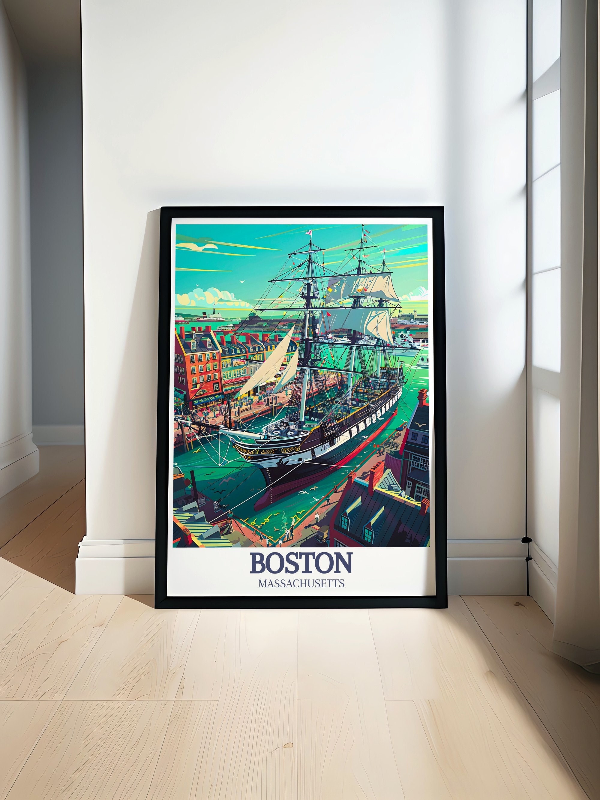 Boston Poster - Framed USS Constitution Print - Boston Harbor Canvas ...