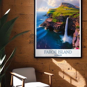 Faroe Islands Poster - Framed Múlafossur Waterfall Print - Faroe ...