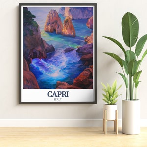 Capri Travel Print - Faraglioni Rocks and Capri Wall Art - Faraglioni ...