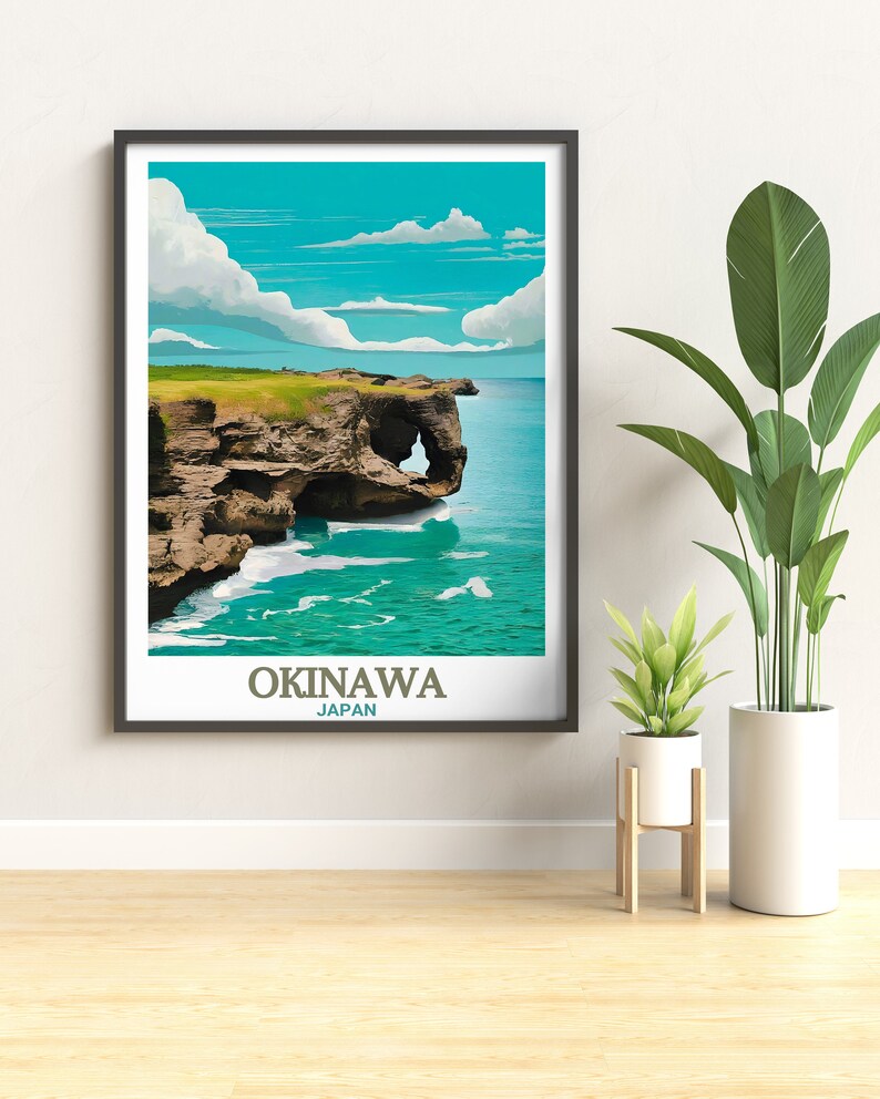 Okinawa Island Travel Poster Cape Manzamo Prints and Okinawa Home Decor ...