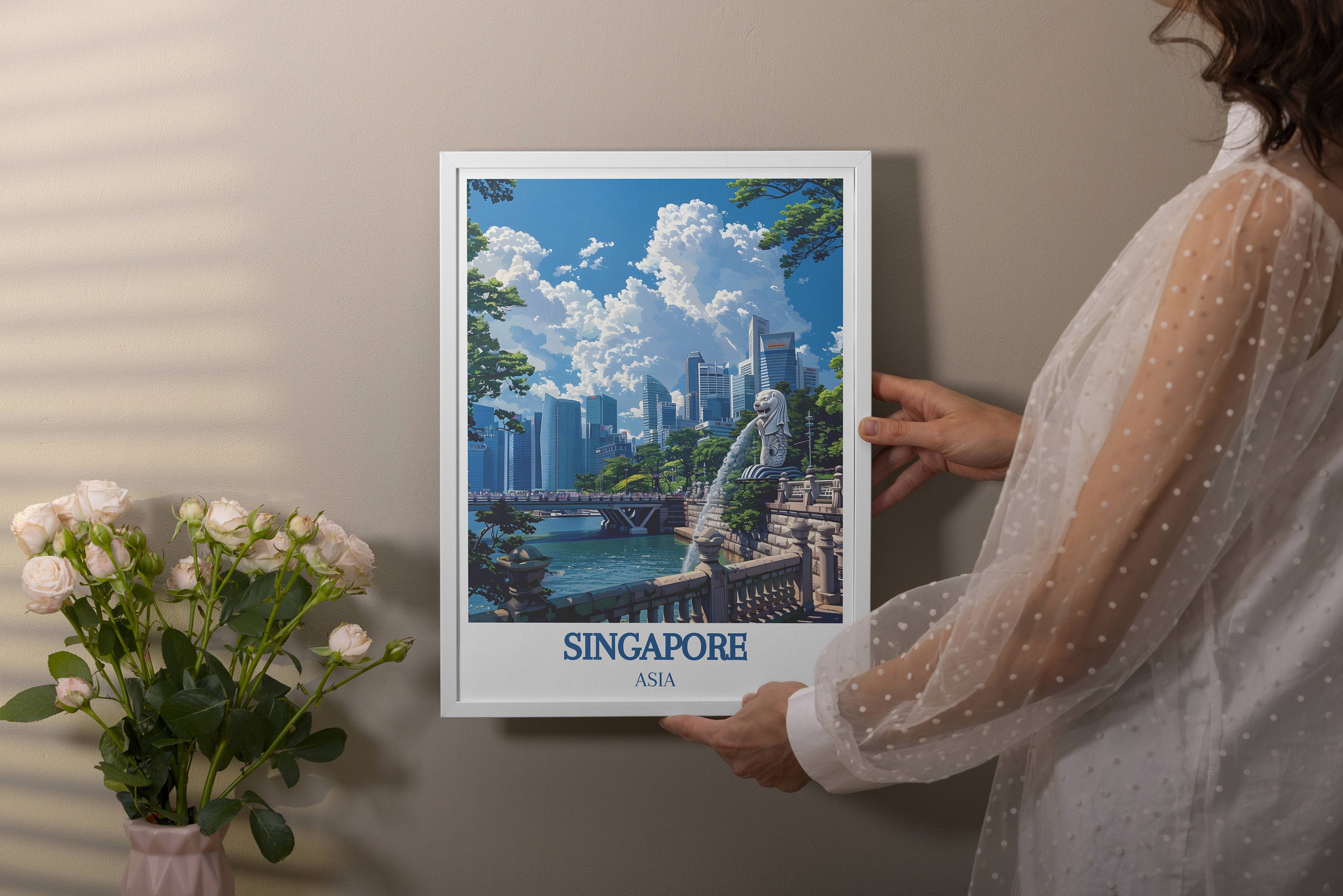 Singapore Poster-singapore Art-merlion Park Print-singapore Wall Art ...