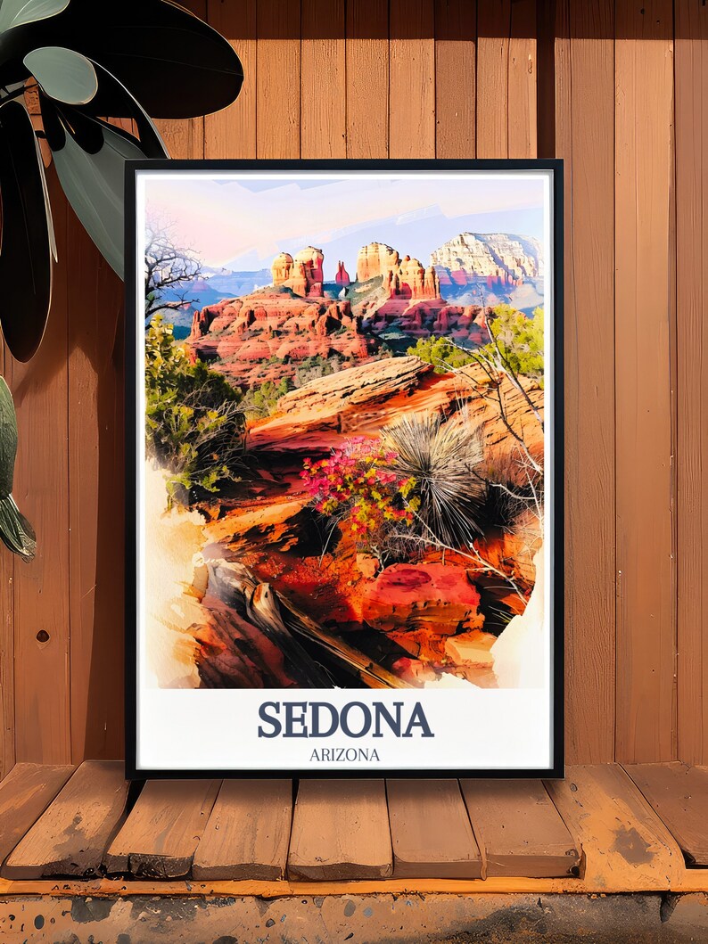 Sedona Travel Poster Cathedral Rock and Bell Rock Art Cathedral Rock ...